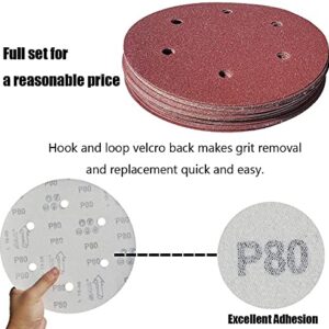 SACKORANGE 60 Pack 9-Inch 6-Hole Hook-and-Loop Drywall Sanding Discs Set- 80 100 120 180 240 400 Grits, 9" Fast Cutting Aluminum Oxide Sander Paper for Drywall Power Sander, Sand Wood