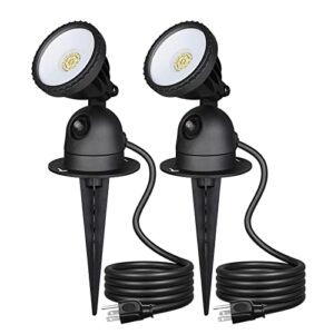 edishine spot lights outdoor, dusk to dawn, 120v 12w 4000k landscape lighting, 180° rotatable, ip65 waterproof & 3ft cord, led outdoor spotlight for yard, bush, flag, 2 pack, ul listed