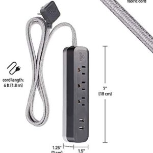 Globe Electric Designer Series 6-ft 3-Outlet 2-USB Surge Protector Power Strip in Grey Charcoal