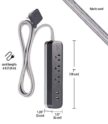 Globe Electric Designer Series 6-ft 3-Outlet 2-USB Surge Protector Power Strip in Grey Charcoal