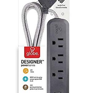 Globe Electric Designer Series 6-ft 3-Outlet 2-USB Surge Protector Power Strip in Grey Charcoal