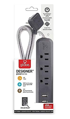 Globe Electric Designer Series 6-ft 3-Outlet 2-USB Surge Protector Power Strip in Grey Charcoal