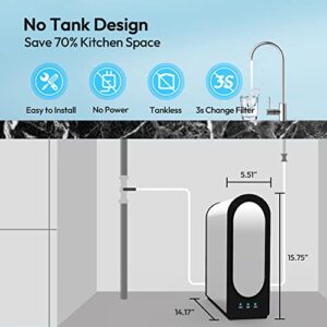 Besdor BUF1 Ultrafiltration Under Sink Water Filter System, 0.01 Micron, Tankless, Zero Waste Water, No Power Required, Intelligent Panel, Stainless Steel Housing