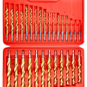 wesleydrill 30 Pcs Impact Twist Drill Bit Set，1/16"-1/2" Hex Shank Hss Titanium Drill Bits，Fit for Metal/Wood/Plastic Sink