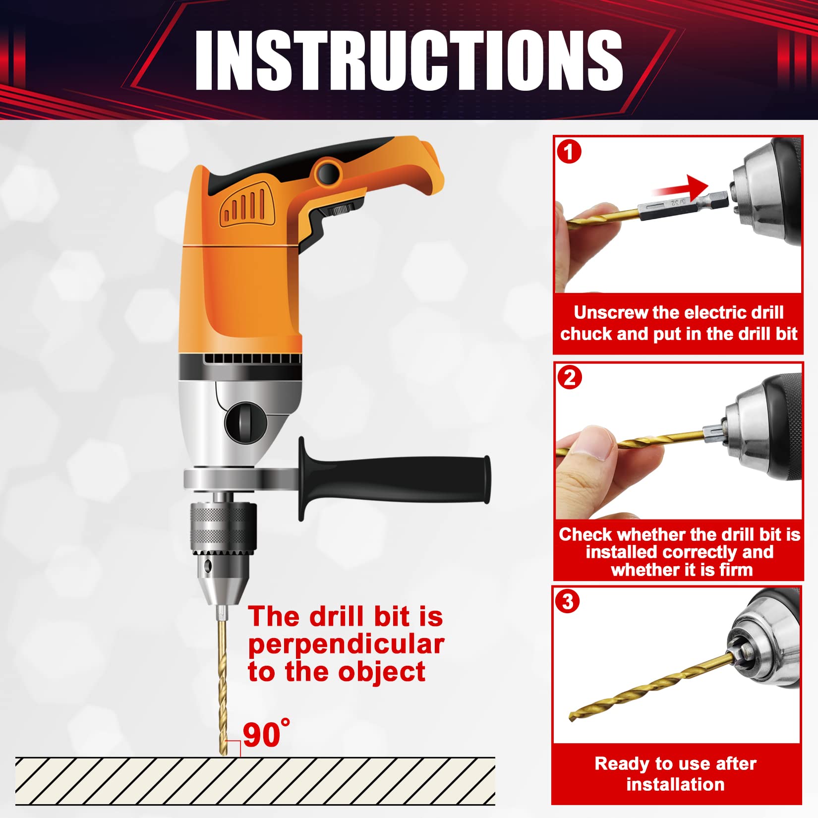 wesleydrill 30 Pcs Impact Twist Drill Bit Set，1/16"-1/2" Hex Shank Hss Titanium Drill Bits，Fit for Metal/Wood/Plastic Sink