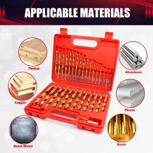 wesleydrill 30 Pcs Impact Twist Drill Bit Set，1/16"-1/2" Hex Shank Hss Titanium Drill Bits，Fit for Metal/Wood/Plastic Sink