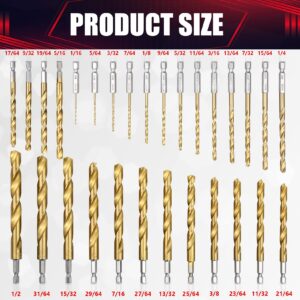 wesleydrill 30 Pcs Impact Twist Drill Bit Set，1/16"-1/2" Hex Shank Hss Titanium Drill Bits，Fit for Metal/Wood/Plastic Sink