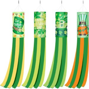 4 pieces st. patrick's day windsock shamrock windsock flag irish green truck pattern design windsock outdoor hanging decoration for st. patrick's day backyard garden balcony decor, 35 inch