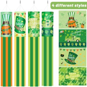 4 Pieces St. Patrick's Day Windsock Shamrock Windsock Flag Irish Green Truck Pattern Design Windsock Outdoor Hanging Decoration for St. Patrick's Day Backyard Garden Balcony Decor, 35 Inch