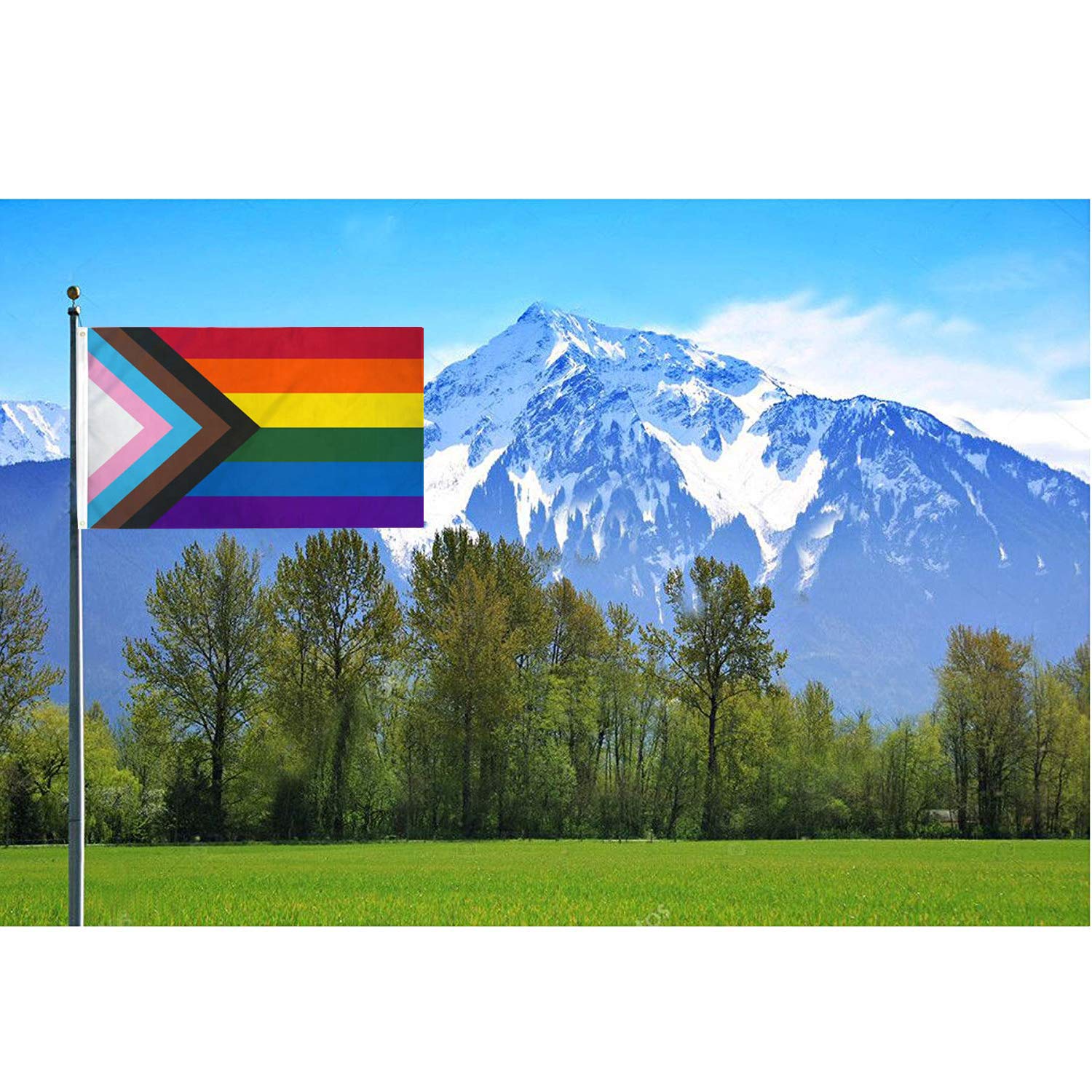 Progress Pride Rainbow Flag,3 x 5 Foot Progressive Pride Flag 100 D Polyester Outdoor Flag,Bright and Vivid Colors Bisexual Trans LGTBQ Community Gay Pride Banner,UV Fade with Brass Grommets