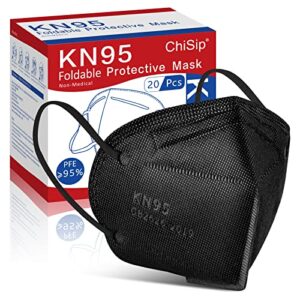 chisip kn95 face mask 20 pcs, 5-ply cup dust safety masks, breathable protection masks against pm2.5 for men & women, black