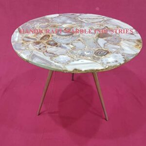 15" Inch Round (Customize Sizes) Natural Brown Agate Glass Coffee Table with Metal Base, Agate Table, Stone Coffee Table, Agate Table Top, Agate Round Coffee Table