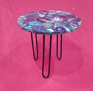 15" inch round natural blue agate coffee table with with metal base, agate table, stone coffee table, agate table top, agate round coffee table