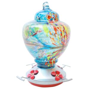 CJJCCF Hummingbird Feeder for Outdoors Glass Bird Feeders Easy to Clean&Filling Bird Feeder Best with Color Hand Blown Glass Leakproof 32 Ounces Blue Hummingbird Feeders Hanging Hook&Ant Moat