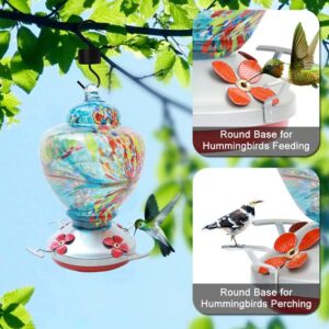 CJJCCF Hummingbird Feeder for Outdoors Glass Bird Feeders Easy to Clean&Filling Bird Feeder Best with Color Hand Blown Glass Leakproof 32 Ounces Blue Hummingbird Feeders Hanging Hook&Ant Moat