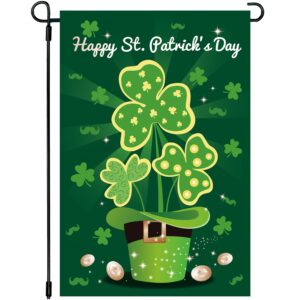 cavla happy st. patrick's day garden flag shamrock leprechaun hat decorative irish yard flags double sided 12 x 18 inch saint patrick's day lucky day outdoor garden lawn farmhouse decorations