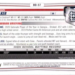 2020 Bowman Draft #BD-57 Jordan Walker St. Louis Cardinals Baseball Card