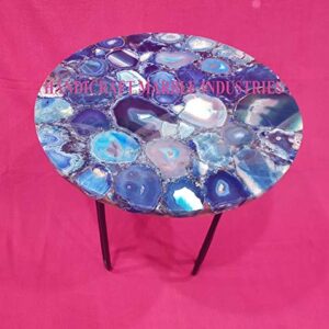 18" Inch Agate Table, Round (Customize Sizes) Blue Agate Coffee Table with Hair Pin Style Metal Base, Stone Coffee Table, Agate Table Top, Agate Round Coffee Table, Agate Side Table Home Decor