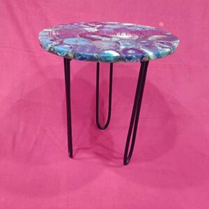 18" Inch Agate Table, Round (Customize Sizes) Blue Agate Coffee Table with Hair Pin Style Metal Base, Stone Coffee Table, Agate Table Top, Agate Round Coffee Table, Agate Side Table Home Decor