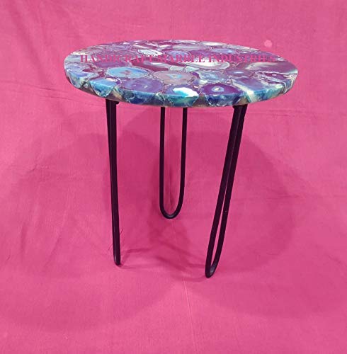 18" Inch Agate Table, Round (Customize Sizes) Blue Agate Coffee Table with Hair Pin Style Metal Base, Stone Coffee Table, Agate Table Top, Agate Round Coffee Table, Agate Side Table Home Decor