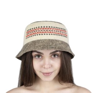 SHSH trade group Ukrainian Wool Sauna Hat Embroidered Ornament Vyshyvanka - Sauna Hat Finnish Ukraine Sauna Hat Wool Russian Banya Sauna Hat for Men Sauna Hats Beige and Gray