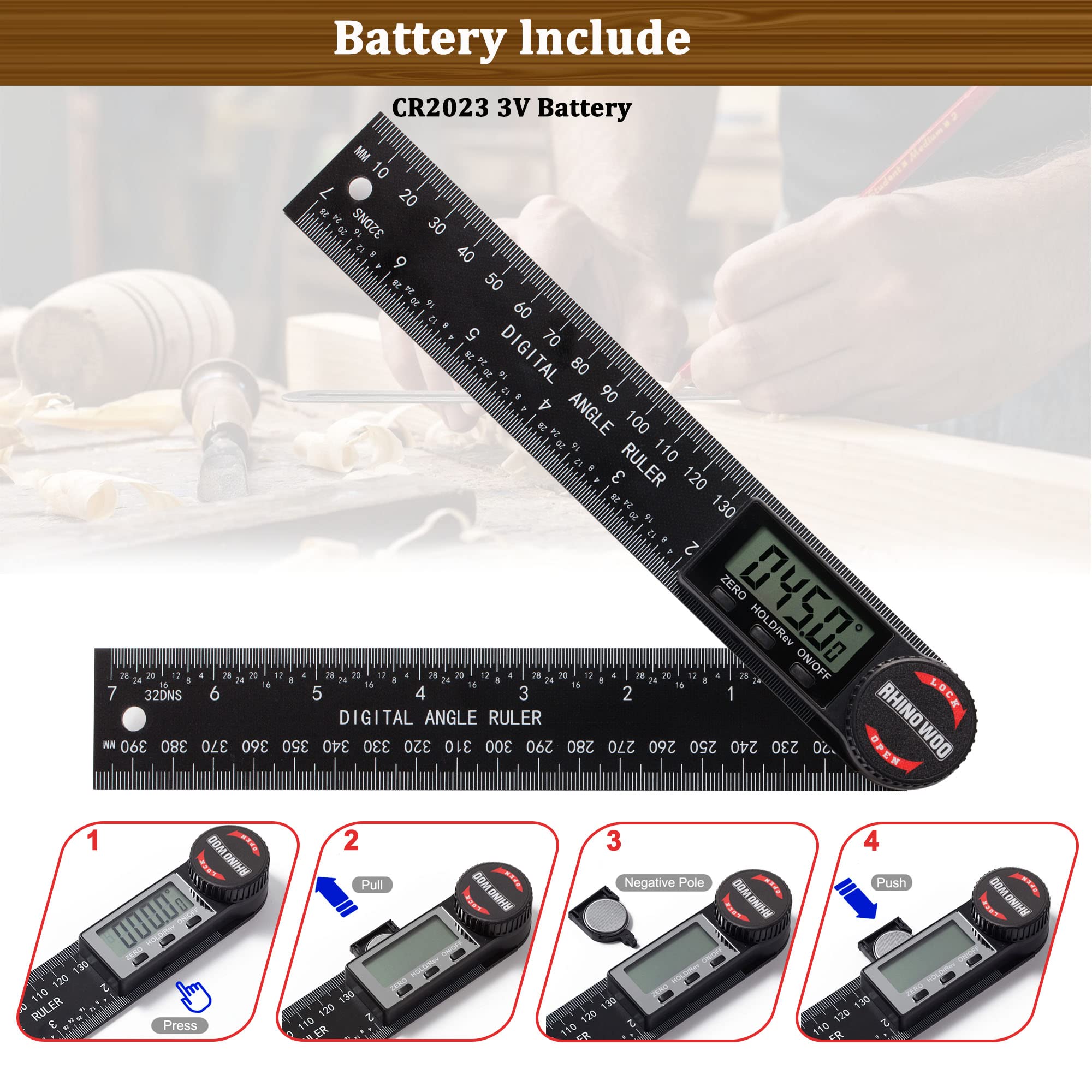 Digital Angle Finder Protractor, Angle Finder Ruler with 7inch/200mm, Angle Measuring Tool for Woodworking/Carpenter/Construction/DIY Measurement(2 Batteries Included) (Enhanced ABS)