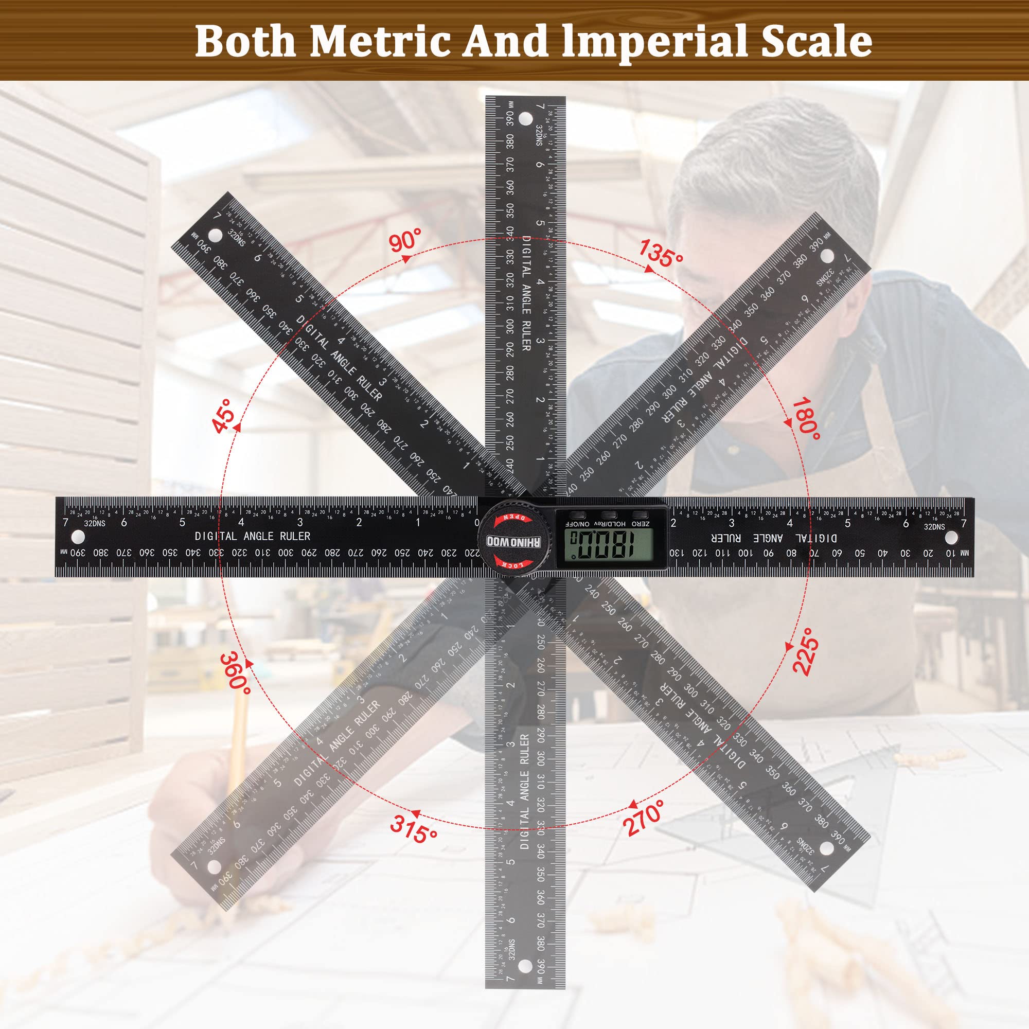 Digital Angle Finder Protractor, Angle Finder Ruler with 7inch/200mm, Angle Measuring Tool for Woodworking/Carpenter/Construction/DIY Measurement(2 Batteries Included) (Enhanced ABS)