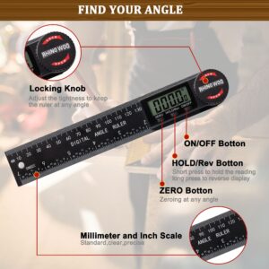 Digital Angle Finder Protractor, Angle Finder Ruler with 7inch/200mm, Angle Measuring Tool for Woodworking/Carpenter/Construction/DIY Measurement(2 Batteries Included) (Enhanced ABS)