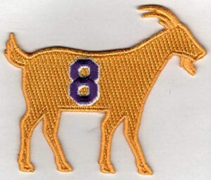 kobe bryant g.o.a.t goat no. 8 patch - jersey number basketball sew or iron-on embroidered patch 3 1/4 x 2 3/4"