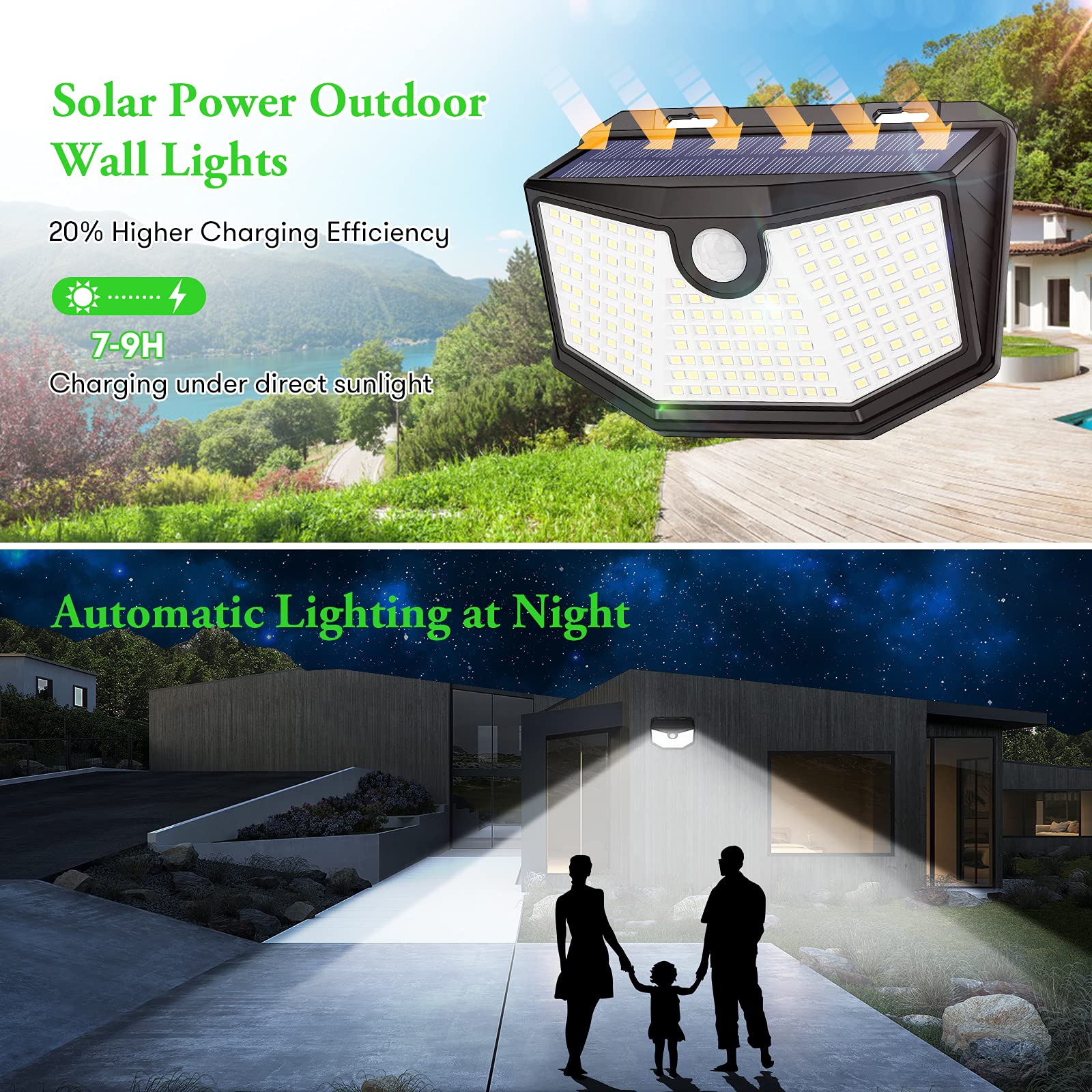 Solar Outdoor Lights - 4-Pack Super Bright 160 LEDs Motion Sensor Security Lights with 270° Wide Angle/3 Modes IP65 Waterproof Solar Powered Wall Lights for Patio Garden Garage Yard Front Door