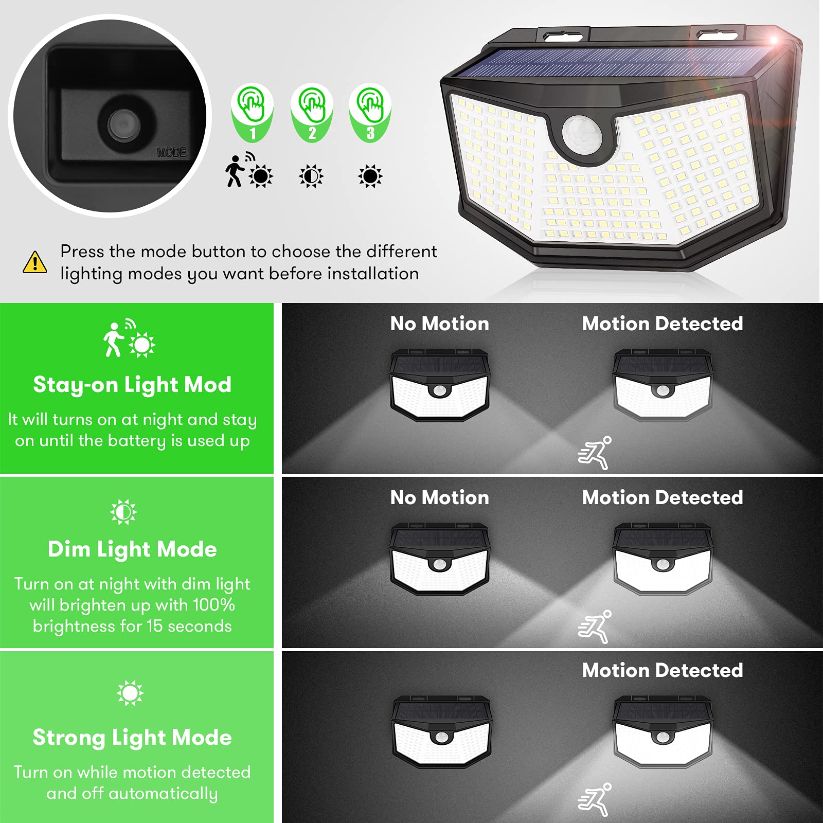 Solar Outdoor Lights - 4-Pack Super Bright 160 LEDs Motion Sensor Security Lights with 270° Wide Angle/3 Modes IP65 Waterproof Solar Powered Wall Lights for Patio Garden Garage Yard Front Door