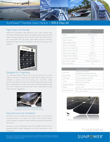 ExpertPower 50W Flexible Solar Panel| High-Efficiency Module with Monocrystalline Maxeon Solar Cells for RV, Boat, Camping and Generator Charging Applications