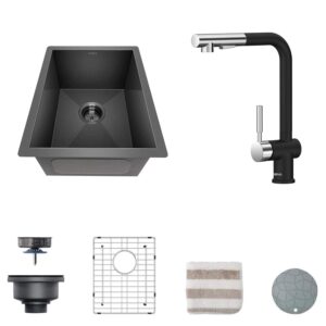 bar sink, torva 14 x 18 inch undermount kitchen sink, gloss black ceramic coating with nanotek undermount sink and black pull down kitchen faucets