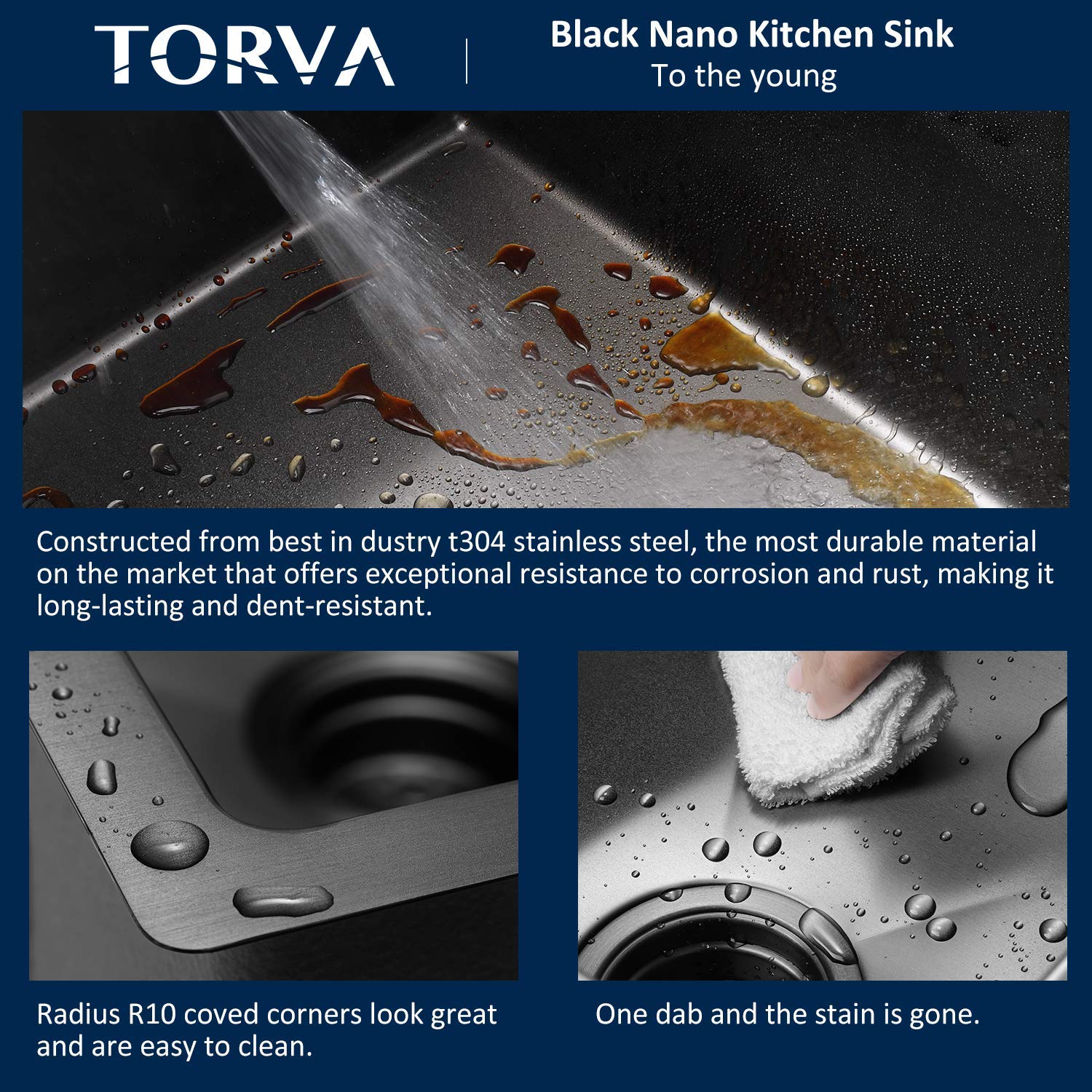 Bar Sink, TORVA 14 x 18 Inch Undermount Kitchen Sink, Gloss Black Ceramic Coating with NanoTek Undermount Sink and Black Pull Down Kitchen Faucets