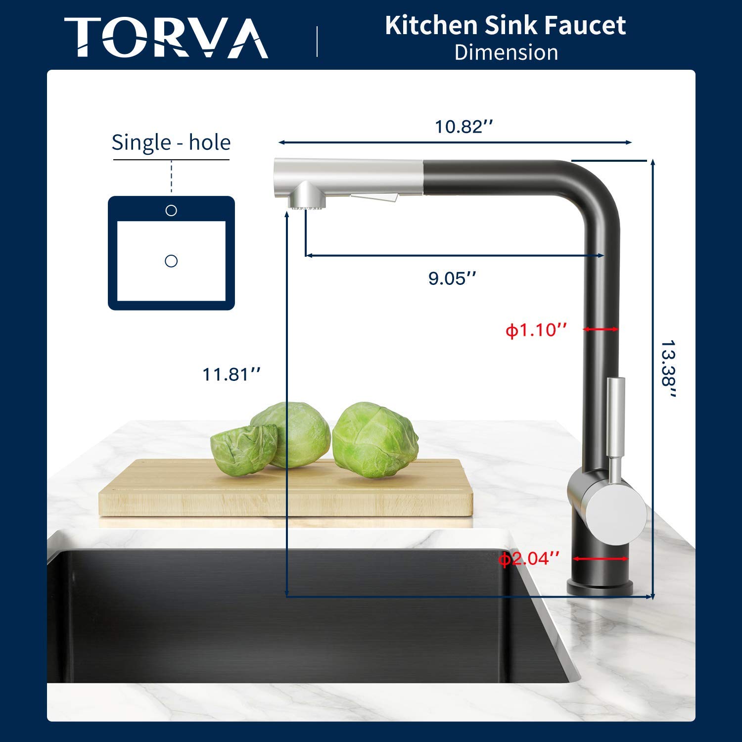 Bar Sink, TORVA 14 x 18 Inch Undermount Kitchen Sink, Gloss Black Ceramic Coating with NanoTek Undermount Sink and Black Pull Down Kitchen Faucets