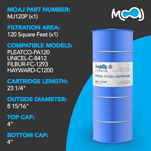 MOAJ Premium Pool Filter Replaces Hayward C1200, CX1200RE, PA120, PA120-M, Filbur FC-1293, C-8412, Clearwater II ProClean 125, PCCF-125, 817-0125 | 23 1/4" x 8 15/16" | 120 SQ FT | Asepsis-Infused