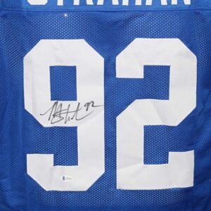 Michael Strahan Autographed/Signed Pro Style Blue XL Jersey BAS