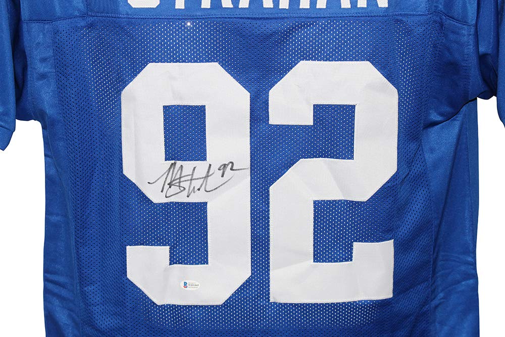 Michael Strahan Autographed/Signed Pro Style Blue XL Jersey BAS