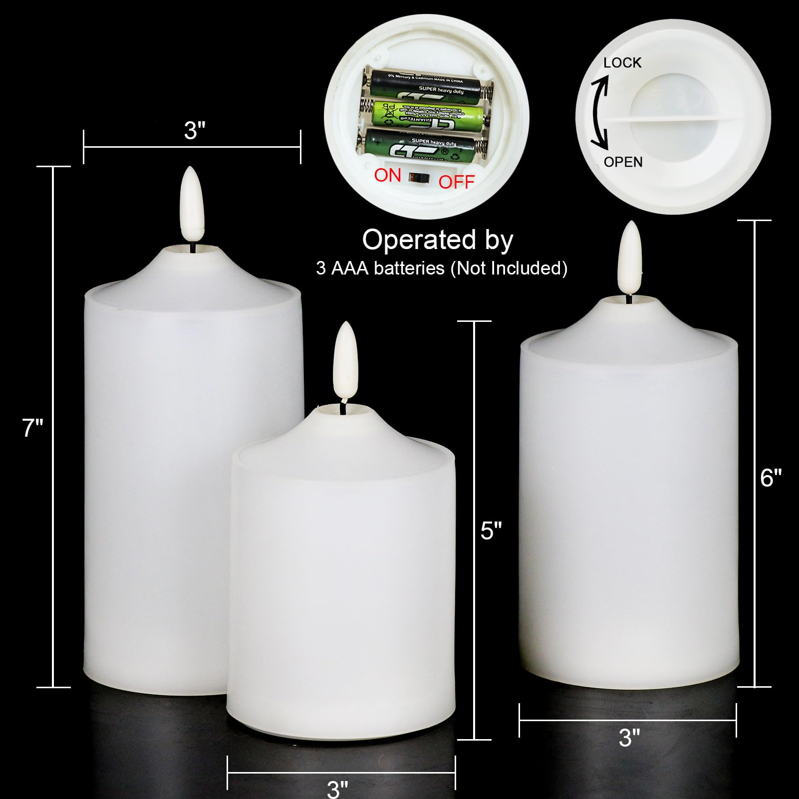 GenSwin Flickering Flameless Candles, Waterproof LED Candles with Remote and Timer,Battery Operated Pillar 3D Wick Candles for Indoor Outdoor Lanterns, Won’t melt, Long-Lasting(White, Set of 3)