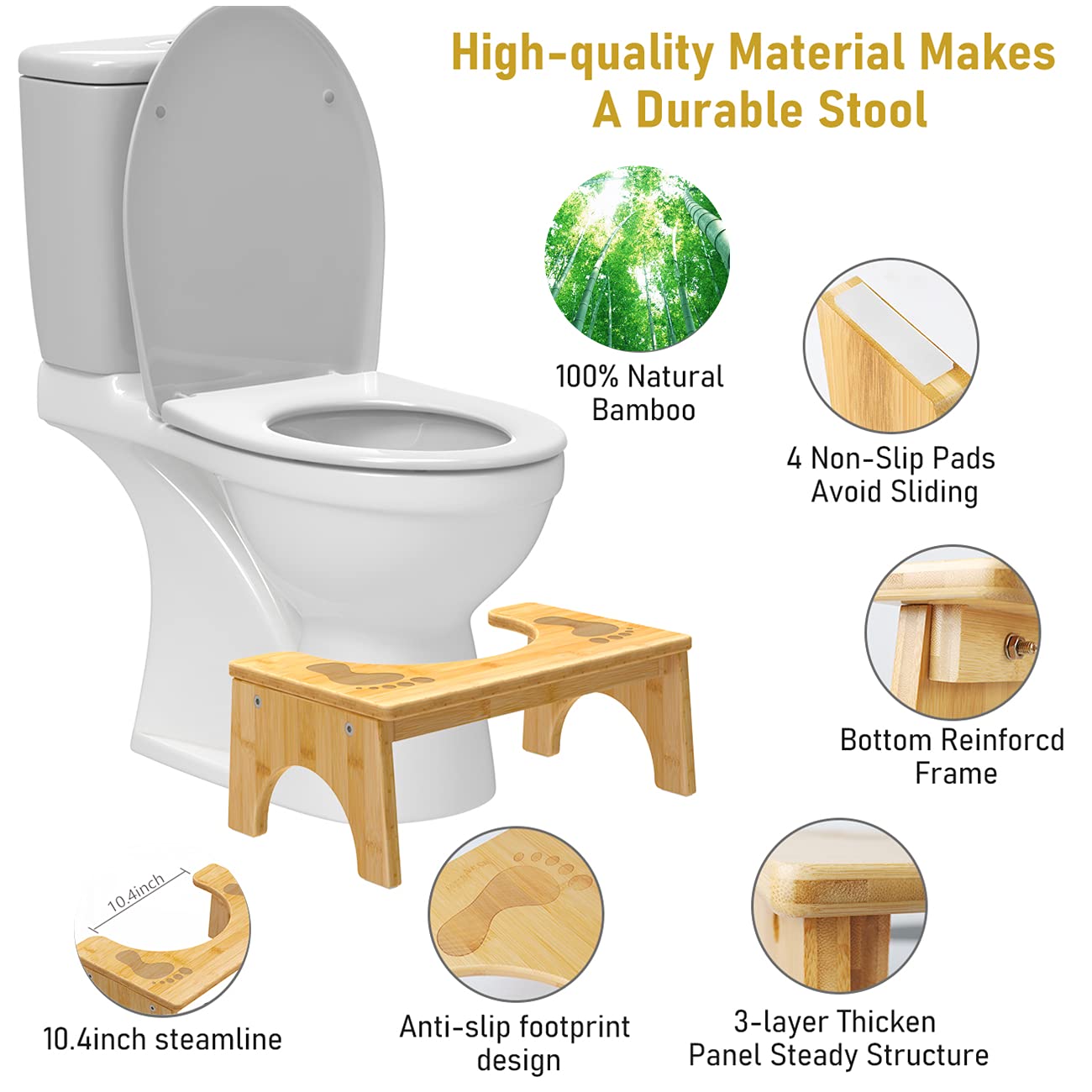 DORPU Squatting Toilet Stool, Anti Slip Toilet Potty Step Stool Sturdy Bathroom Stool for Adults 350 lbs Load Capacity (7 inches)