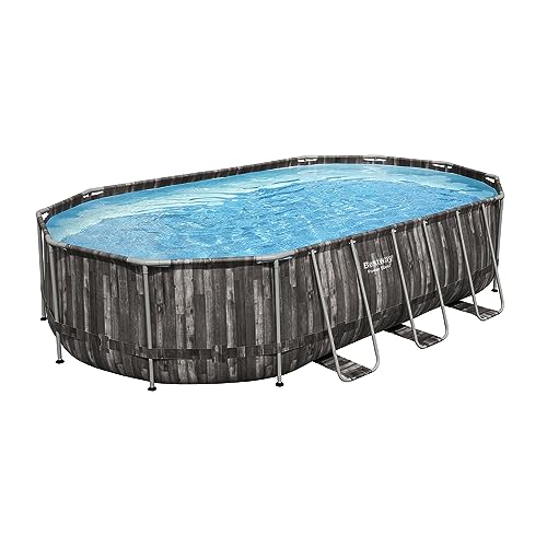 Bestway Power Steel 20' x 12' x 48" Oval Metal Frame Above Ground Outdoor Swimming Pool Set with 1500 GPH Filter Pump, Ladder, and Pool Cover