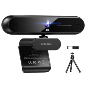 depstech 4k webcam, dw40 webcam with microphone autofocus hd web camera with sony sensor, privacy cover & tripod, plug and play usb 8mp camera computer streaming webcam for laptop pc/video call/zoom