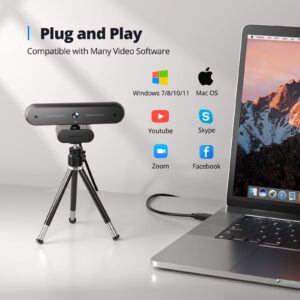 DEPSTECH 4K Webcam, DW40 Webcam with Microphone Autofocus HD Web Camera with Sony Sensor, Privacy Cover & Tripod, Plug and Play USB 8MP Camera Computer Streaming Webcam for Laptop PC/Video Call/Zoom