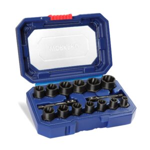 workpro 15 pieces impact bolt & nut remover set, 3/8” drive bolt extractor for removing stripped, damaged, rounded off and rusted bolts & nuts