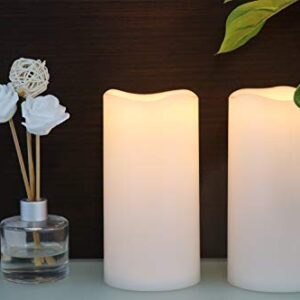 GenSwin 8” x 4” Waterproof Outdoor Flameless Candles Battery Operated with Remote Timer, Large Flickering LED Pillar Candles for Indoor Outdoor Lanterns, Won’t melt, Long-Lasting(White, Set of 2)