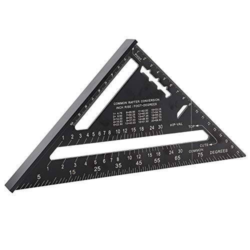 Triangle Ruler 7 Inch Metric Aluminum Alloy Adjustable Square, 090° Oxidation Roofing Triangle Angle Protractor Layout Guide(Metric System)