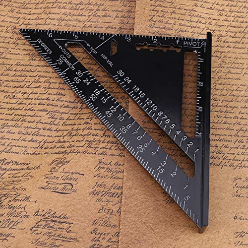 Triangle Ruler 7 Inch Metric Aluminum Alloy Adjustable Square, 090° Oxidation Roofing Triangle Angle Protractor Layout Guide(Metric System)