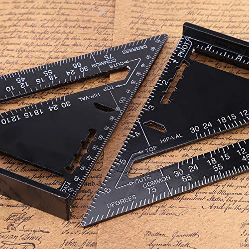 Triangle Ruler 7 Inch Metric Aluminum Alloy Adjustable Square, 090° Oxidation Roofing Triangle Angle Protractor Layout Guide(Metric System)