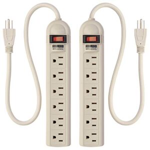 6 outlet power strip t-type - 90 joules surge protector, 14 awg x 3c, 15 amp shock proof, 3 prong, white - by revpex