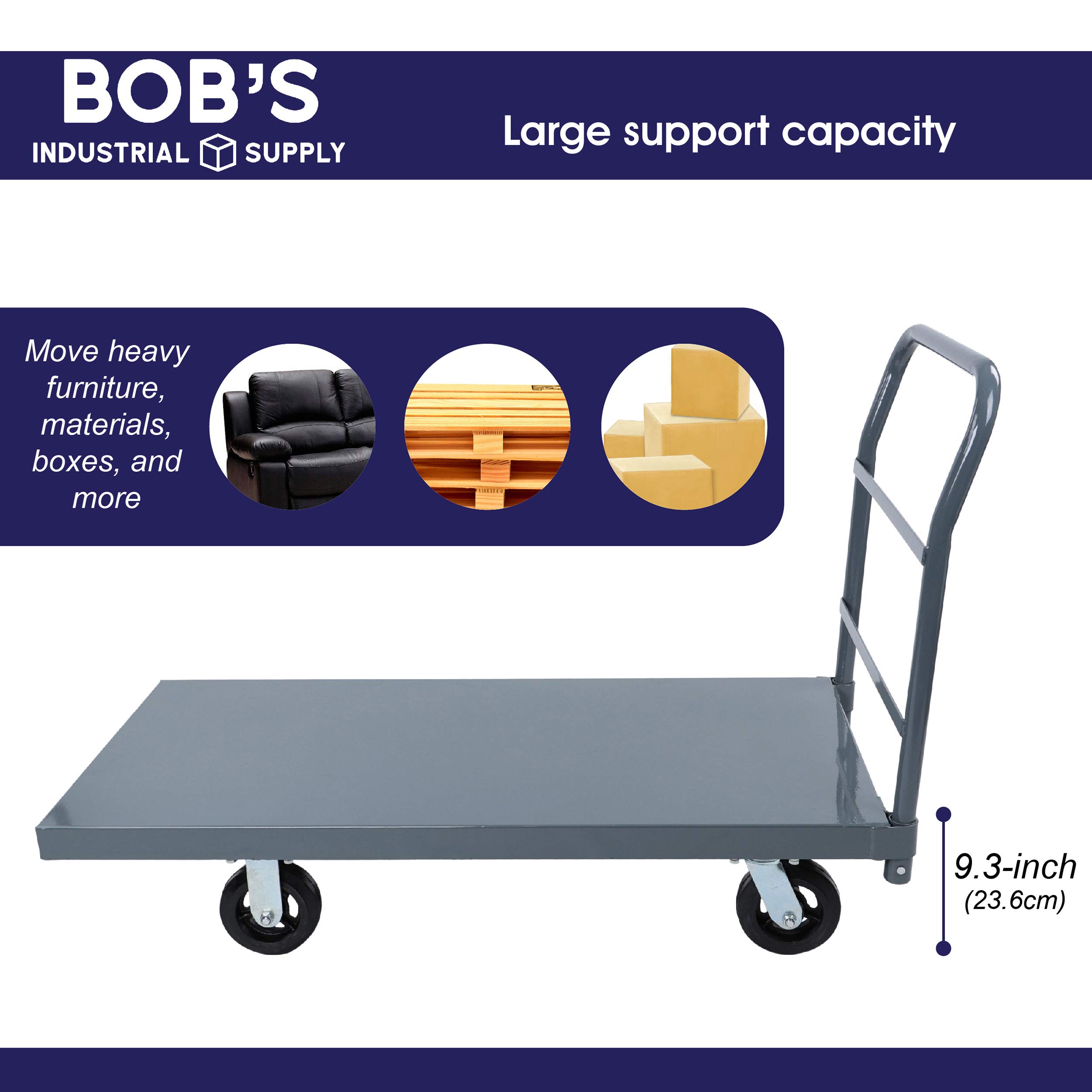 BISupply Flat Dolly Cart with Wheels Heavy Duty 24x48 Cart 1 Pack - 2000lb Capacity Flatbed Hand Truck